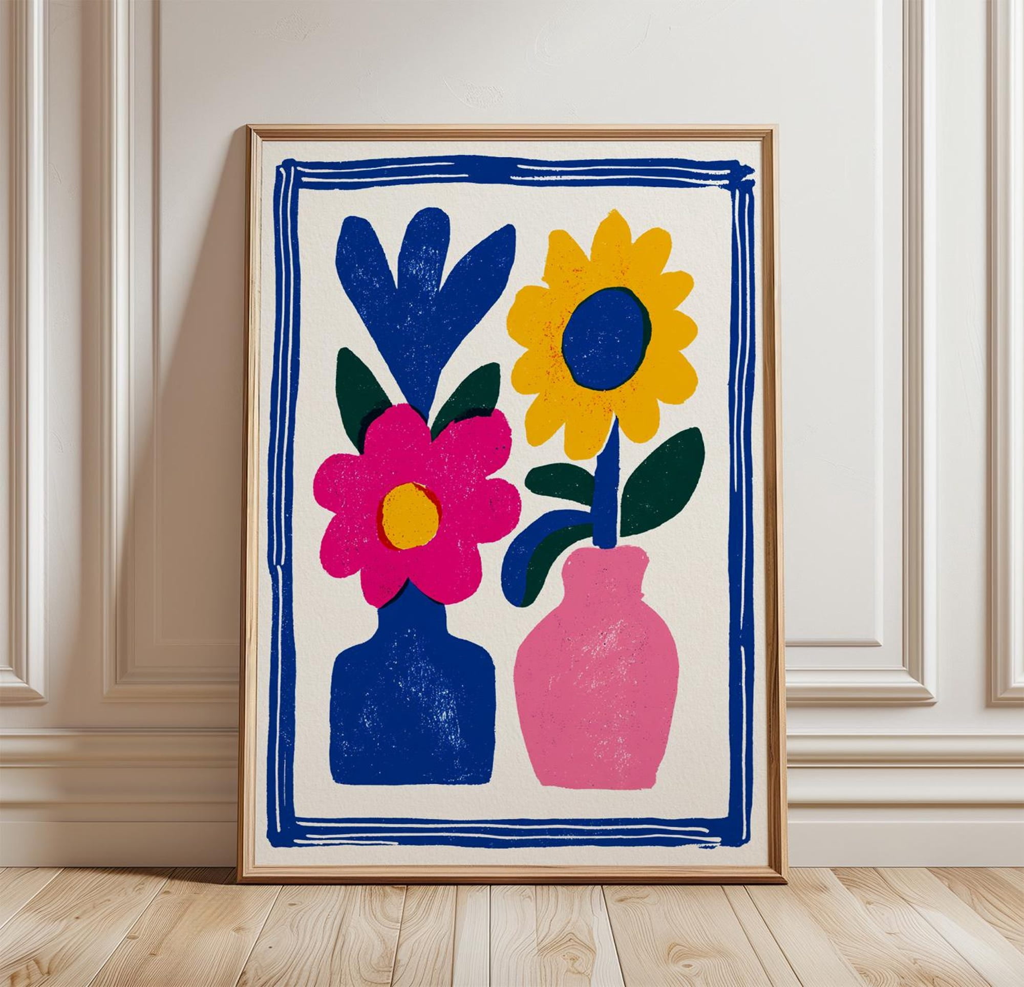 Colourful Floral Poster Dopamine Decor Wall Art Scandinavian Folk Art ...