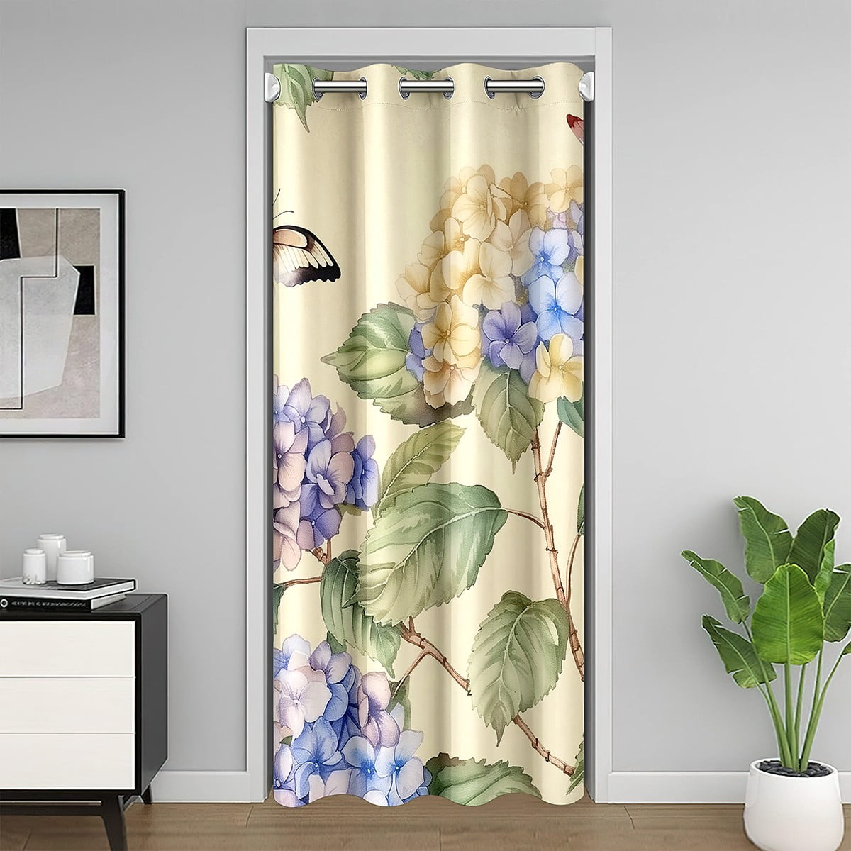 Colourful Flower 52"W X 80"L Door Drape,Green Leaf Hydrangea Door ...
