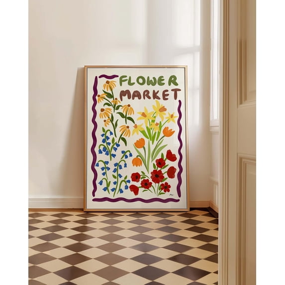 Colourful Flower Market Print, Mid Century Modern Wall Art, Unframed ...