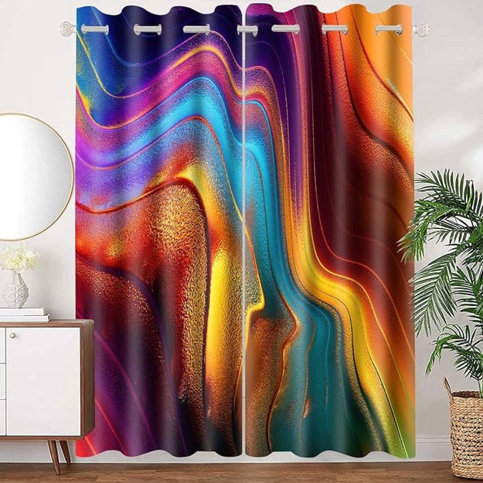Colourful Fluid Curtains Modern Art Theme Abstract Blackout Drapes ...