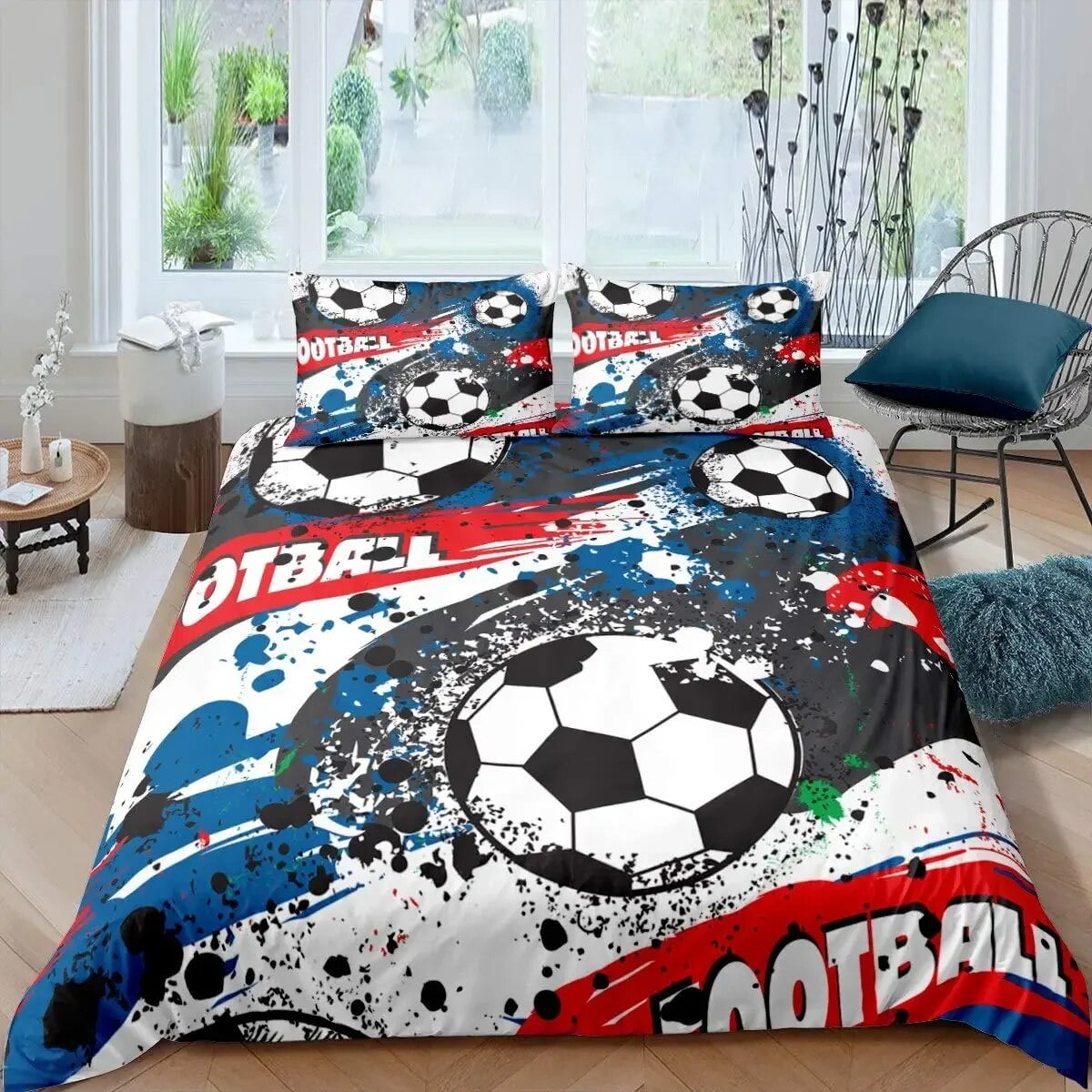Colourful Football Soccer Duvet Cover Set King Full Size Bedding Set ...