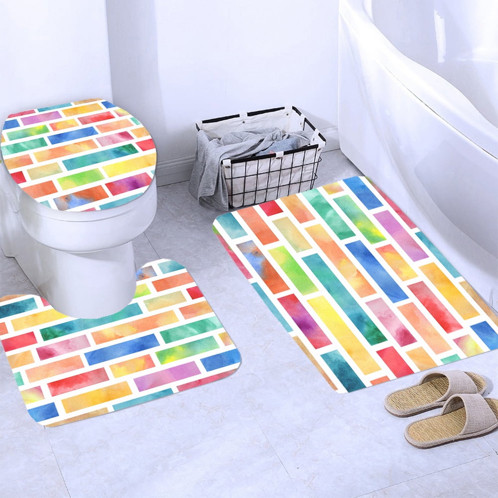 Colourful Geometric Waterproof Polyester Shower Curtain Set Anti-slip ...
