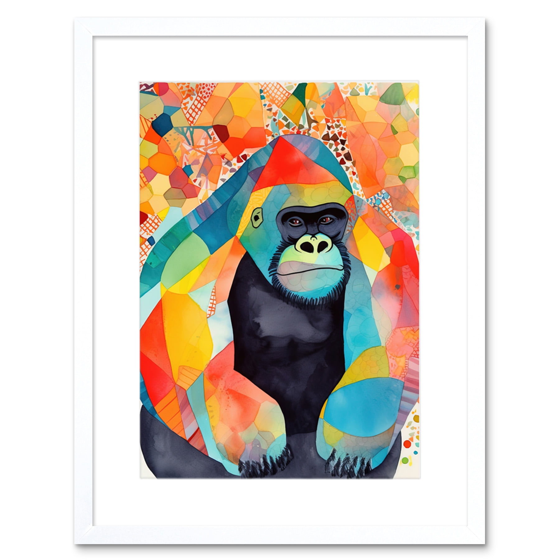 Colourful Gorilla Folk Art Watercolour Painting Artwork Framed Print ...