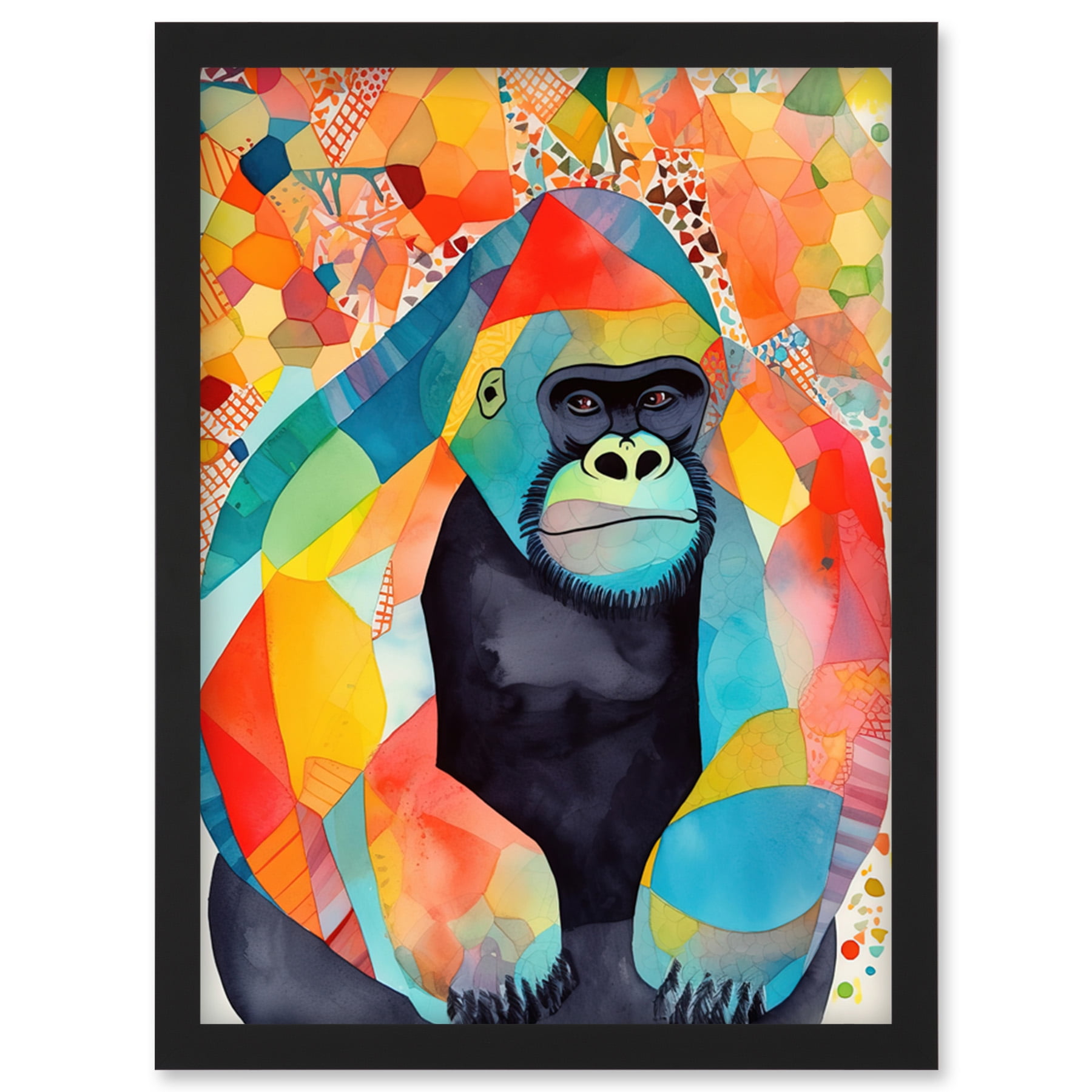 Colourful Gorilla Folk Art Watercolour Painting Artwork Framed Wall Art ...