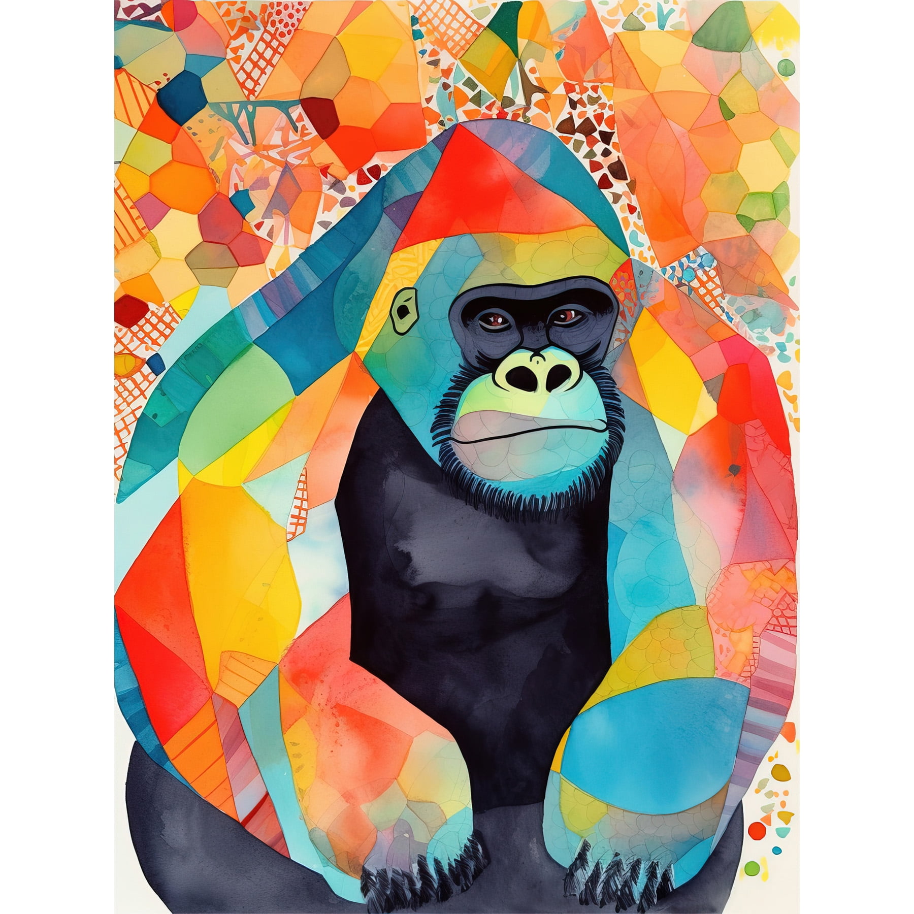 Colourful Gorilla Folk Art Watercolour Painting Extra Large XL Wall Art ...