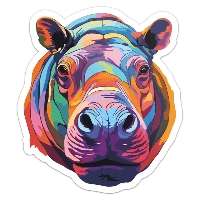 Colourful Hippo Animal Decal Sticker Phone Decal Water Bottle Stickers ...