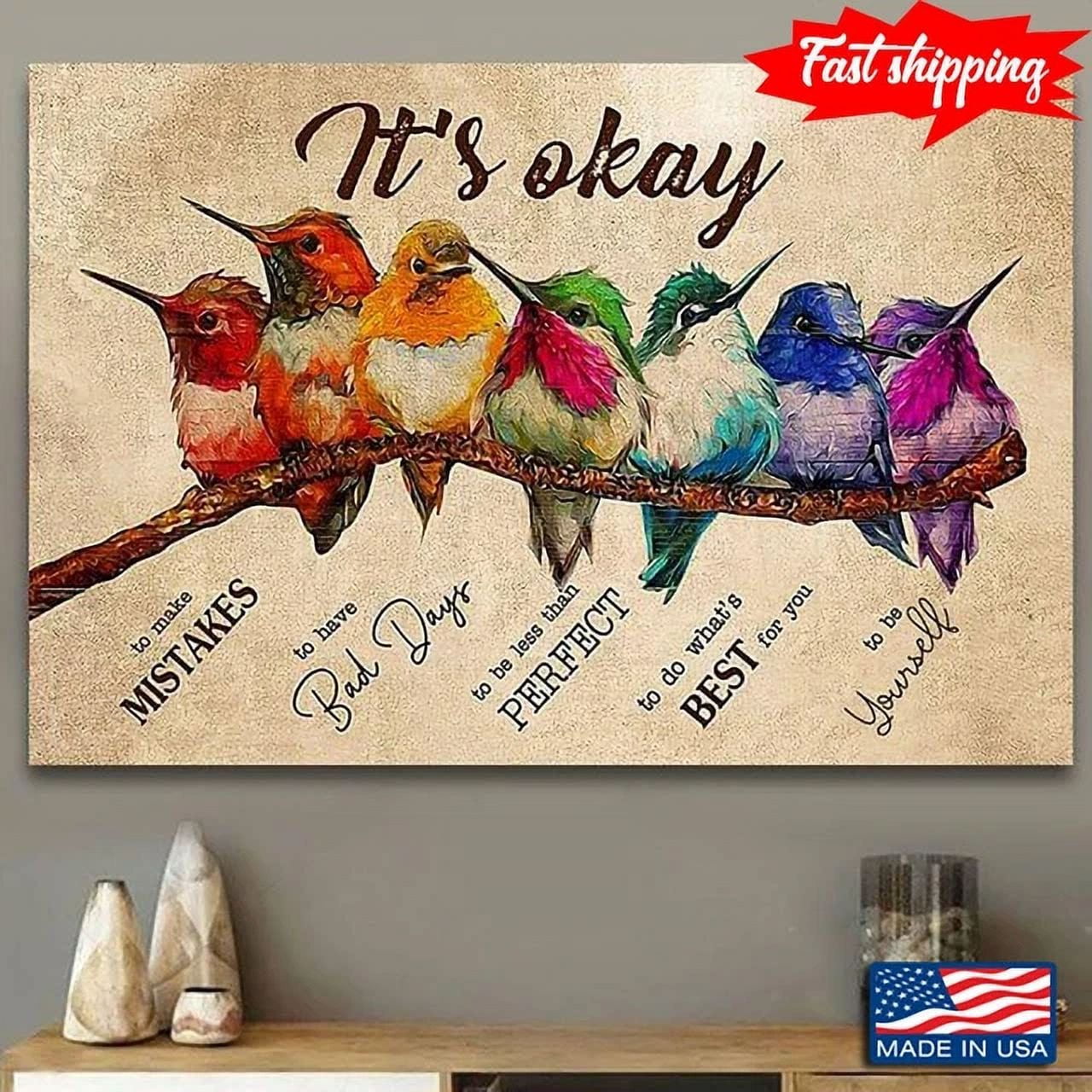 Colourful Hummingbirds Sitting On Tree Branch Painting Its Okay To Make ...