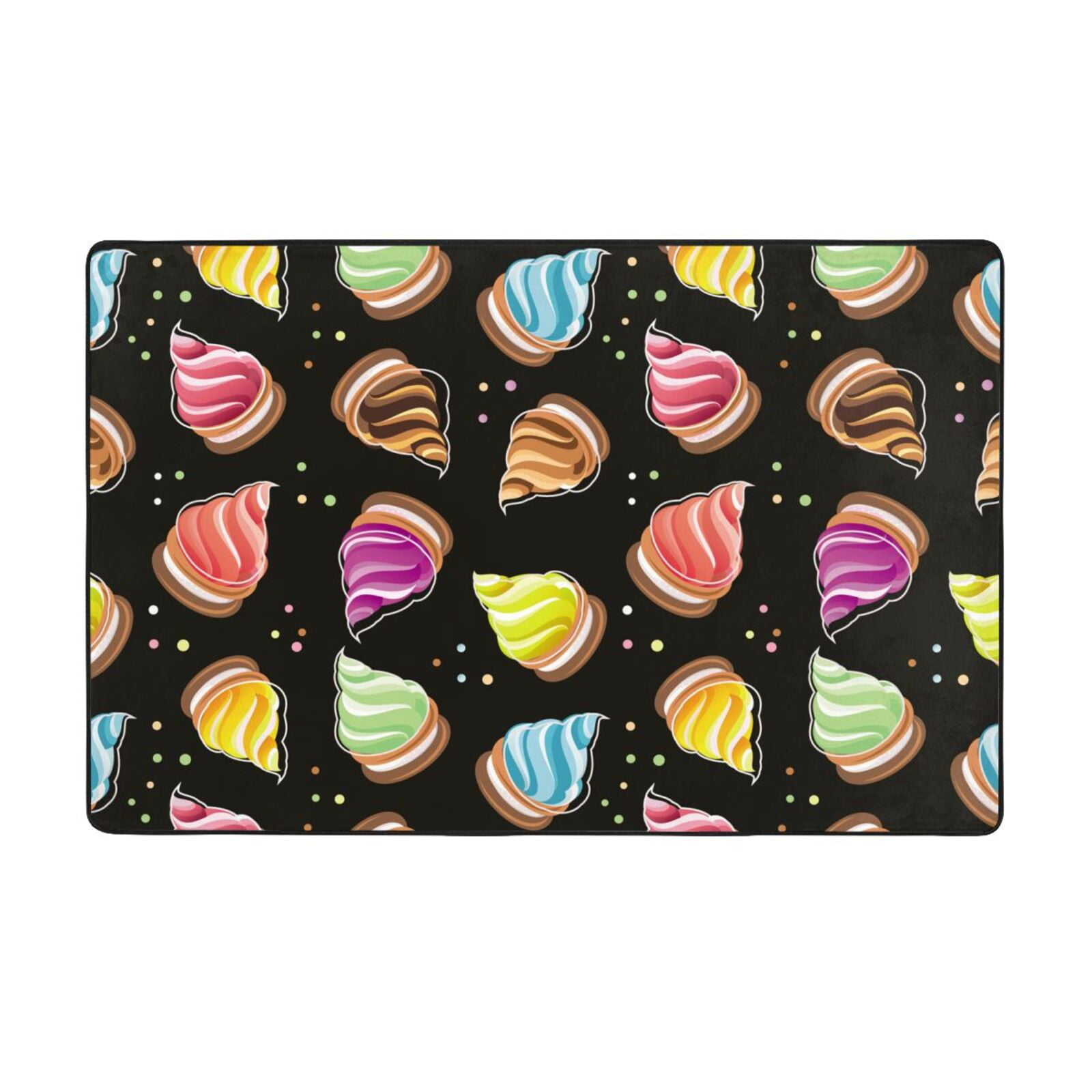 Colourful Ice Cream Print Black Bathroom Rugs Non Slip Washable ...