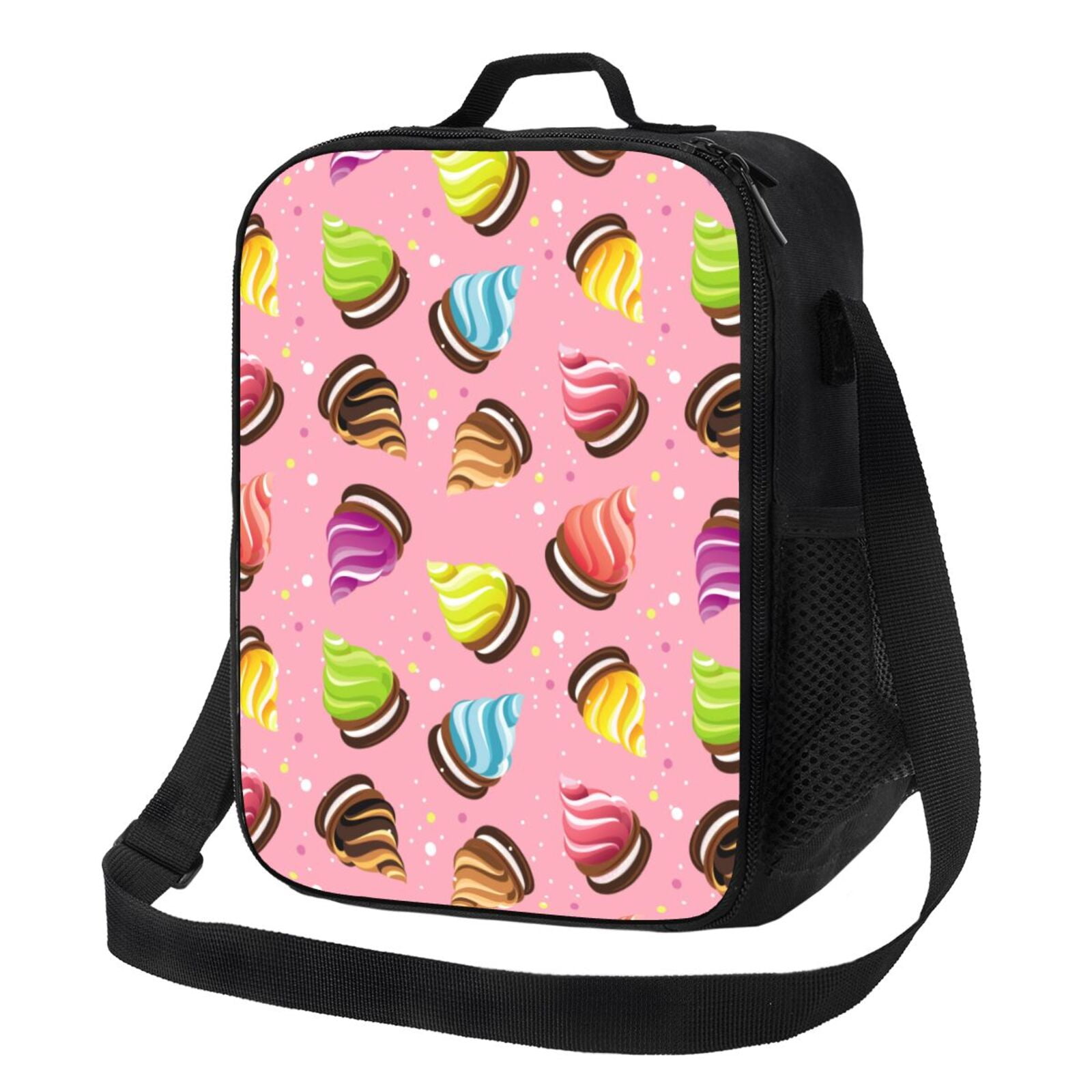Colourful Ice Cream Print Pink Lunch Box for Women Men, Insulated Lunch ...