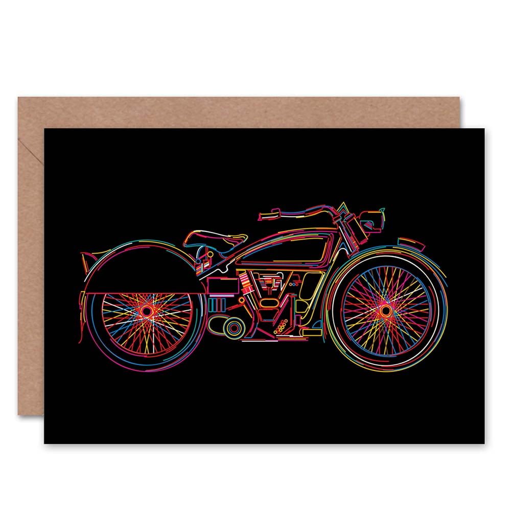 Colourful Illustration Motorcycle Bike Abstract Retro Greetings Card ...