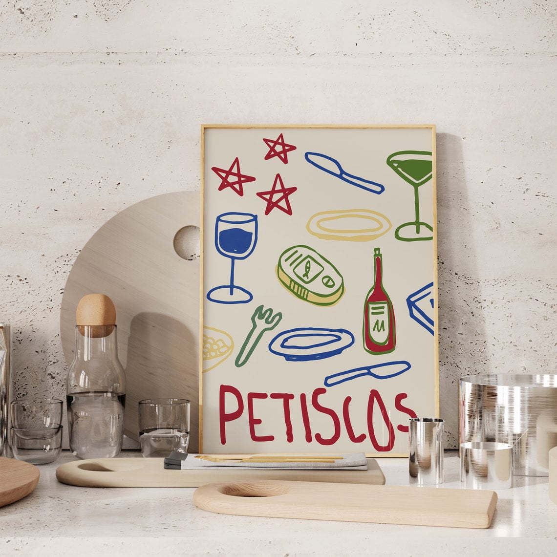 Colourful Kitchen Cooking Print Hand Drawn Foodie Poster Trendy Dinner ...