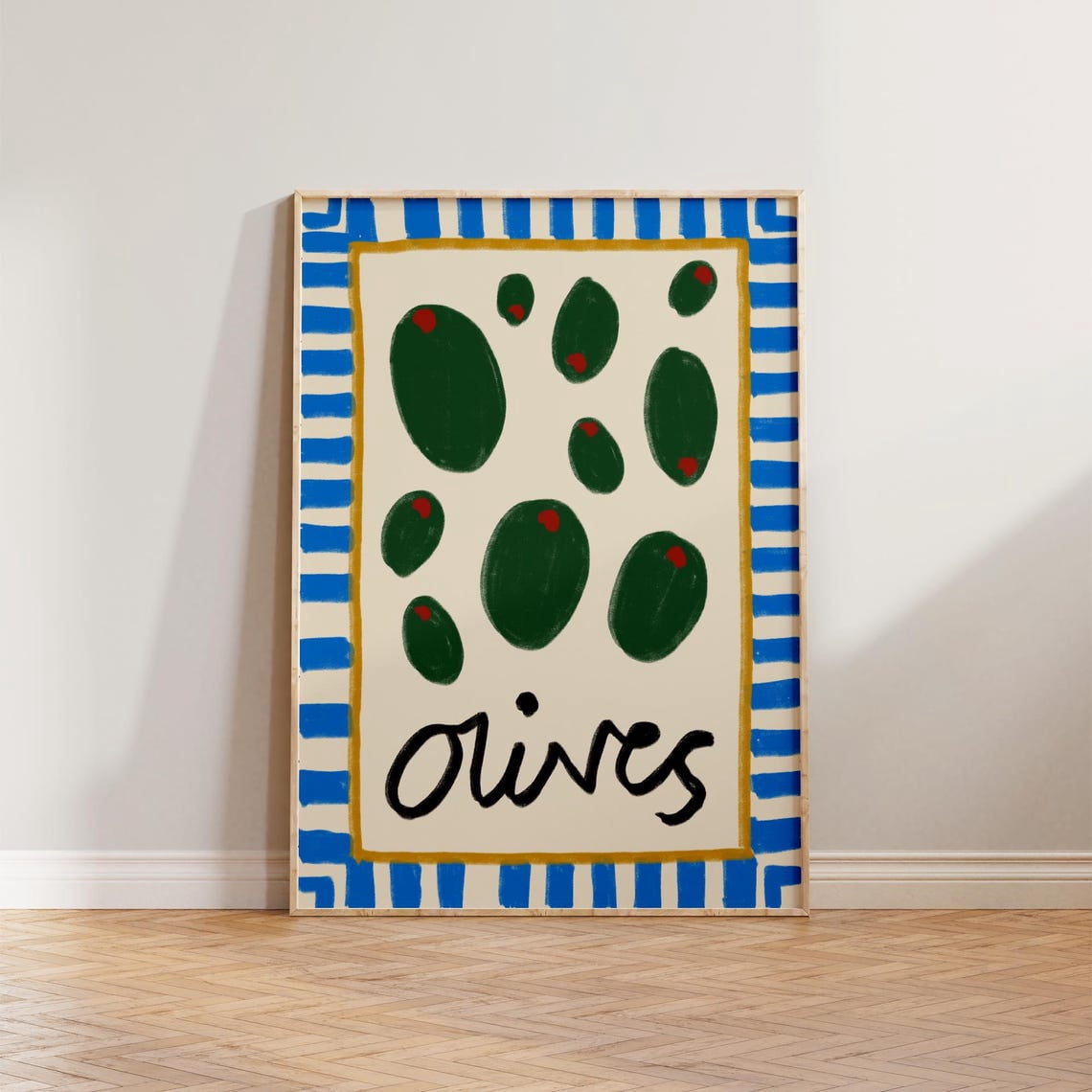 Colourful Kitchen Wall Art, Hand Drawn Olives Print, Blue Green Olives ...