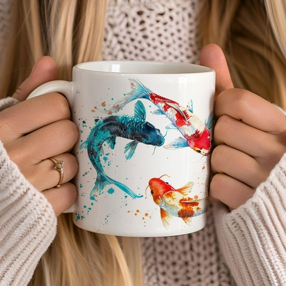 Colourful Koi Carp Mug, Wraparound Japanese Koi Fish Coffee Cup ...