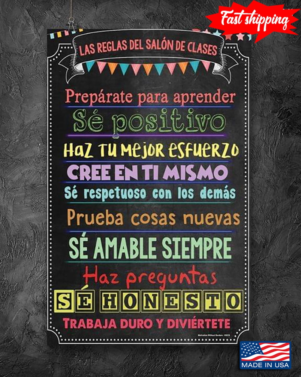 Colourful Las Reglas Del Salon De Clases 16 x 24 Inch Poster - Walmart.com