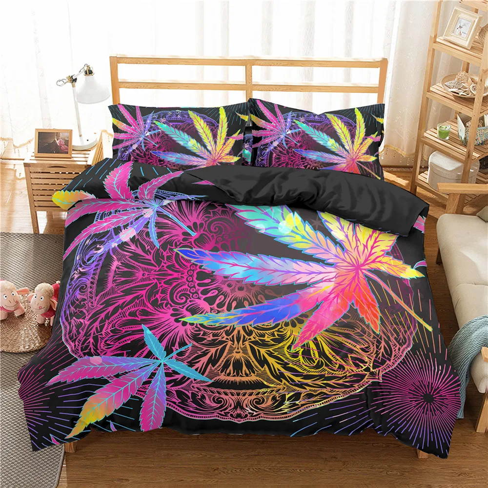 Colourful Maple Leaf Bedding Set Polyester Duvet Cover Home Textile ...