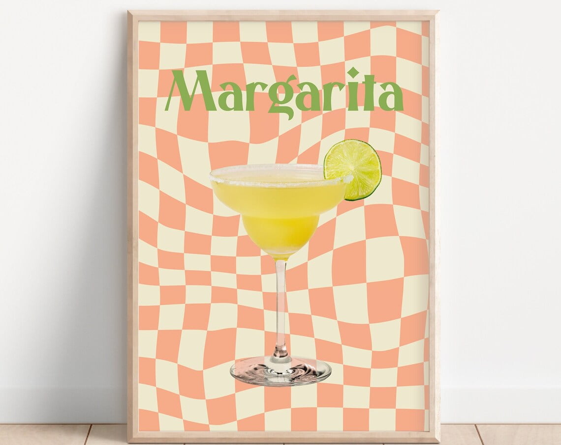Colourful Margarita Cocktail Print - Retro, 70S Aesthetic, Bright Pastels, On Trend Fashion Bar ...