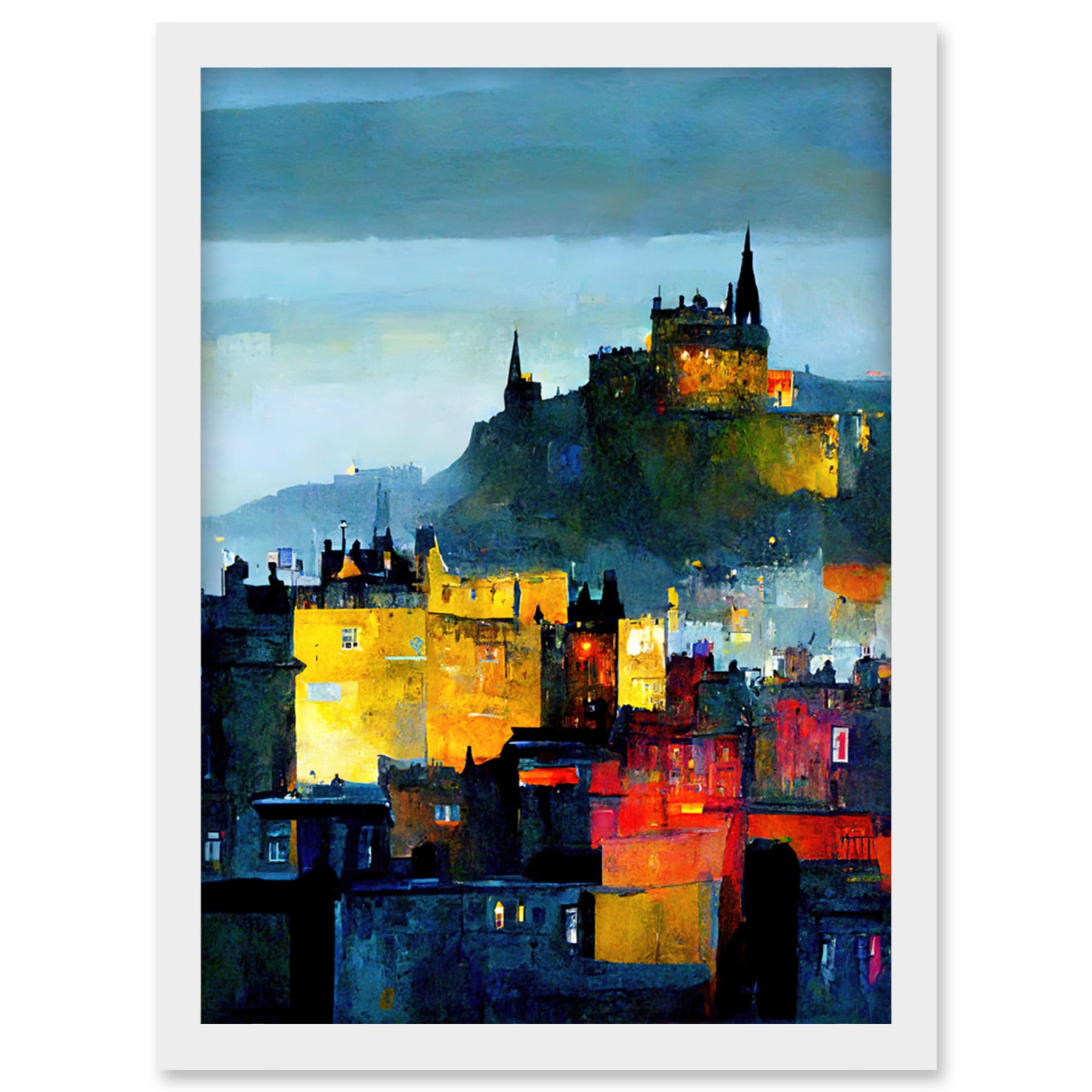 Colourful Modern Edinburgh Castle Cityscape Acrylic Painting Artwork ...