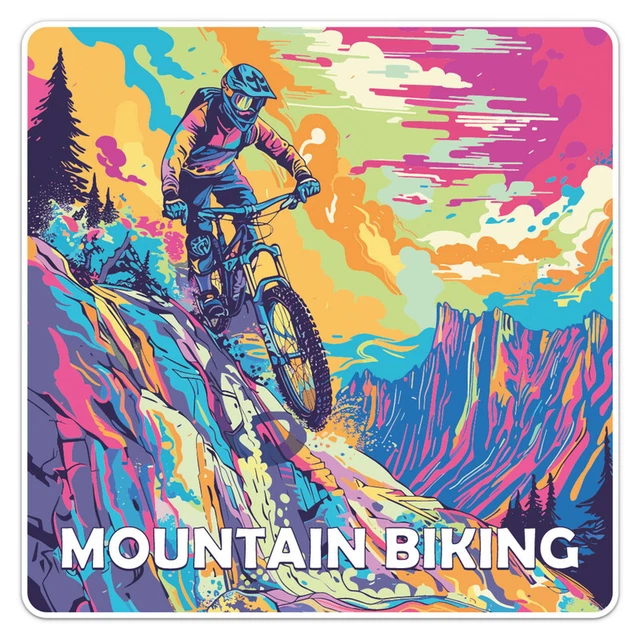 Colourful Mountain Biking Sticker Phone Decal Water Bottle Stickers Car ...
