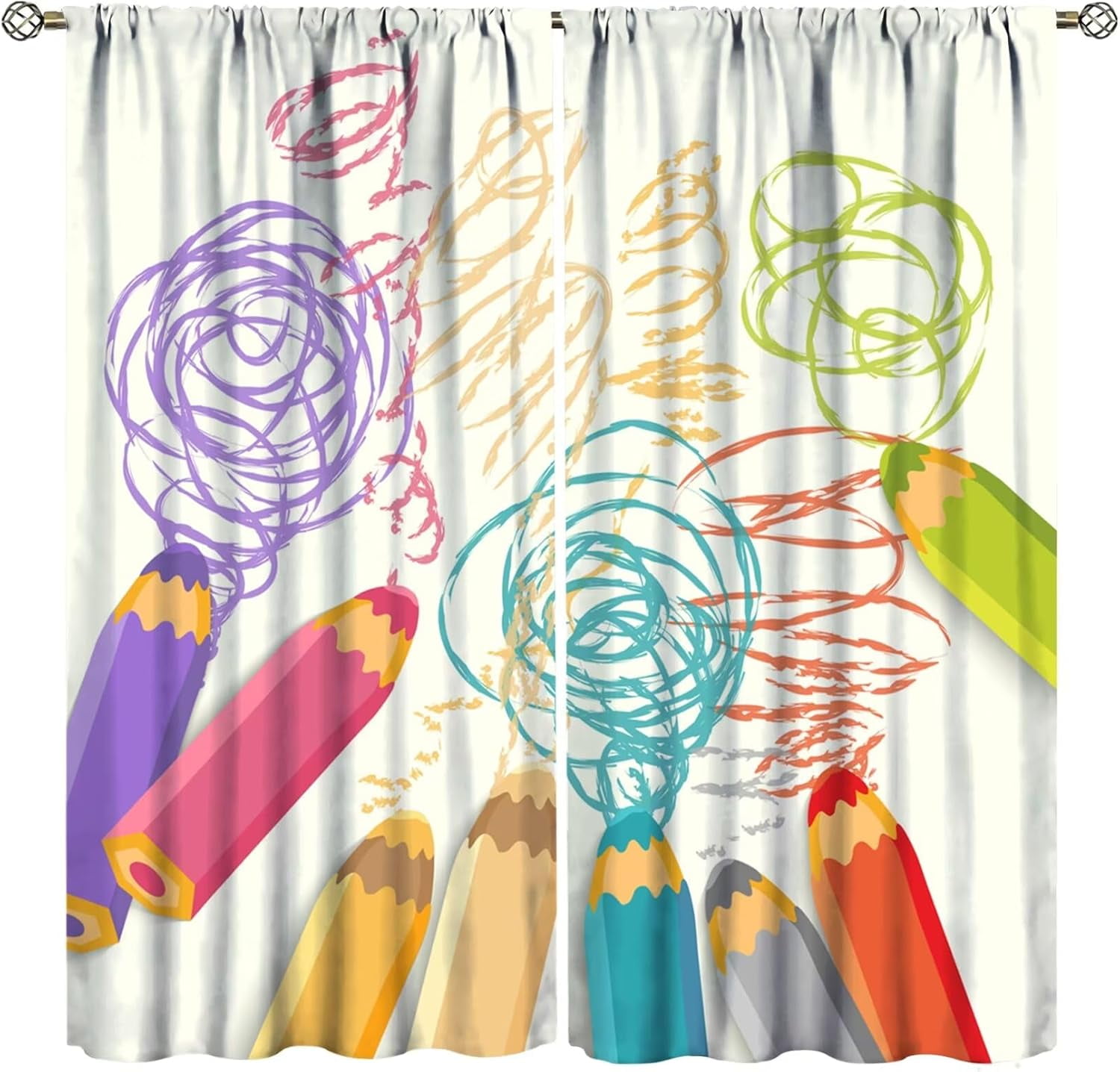 Colourful Pencil Curtains Cute Crayons Doodle on Beige Background ...