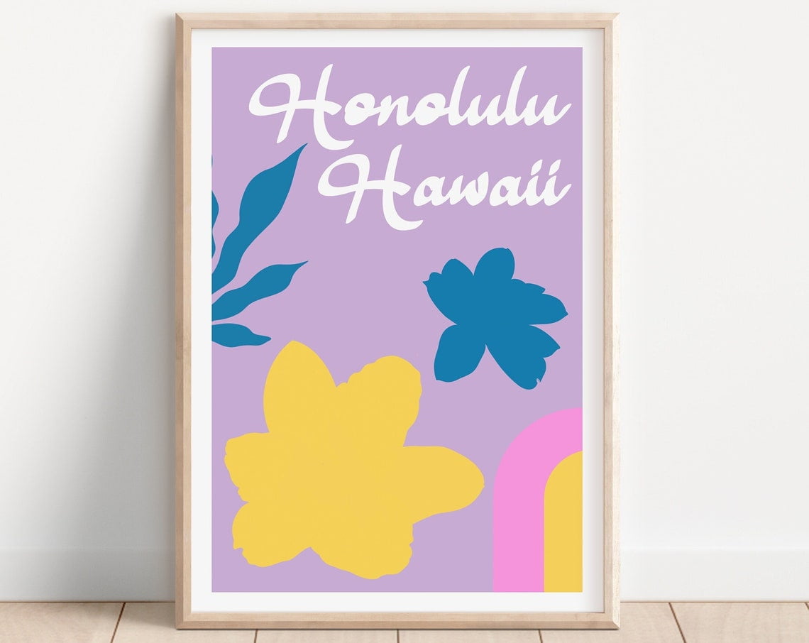 Colourful Retro Hawaii Flower Print - Usa Travel Poster, Road Trip ...