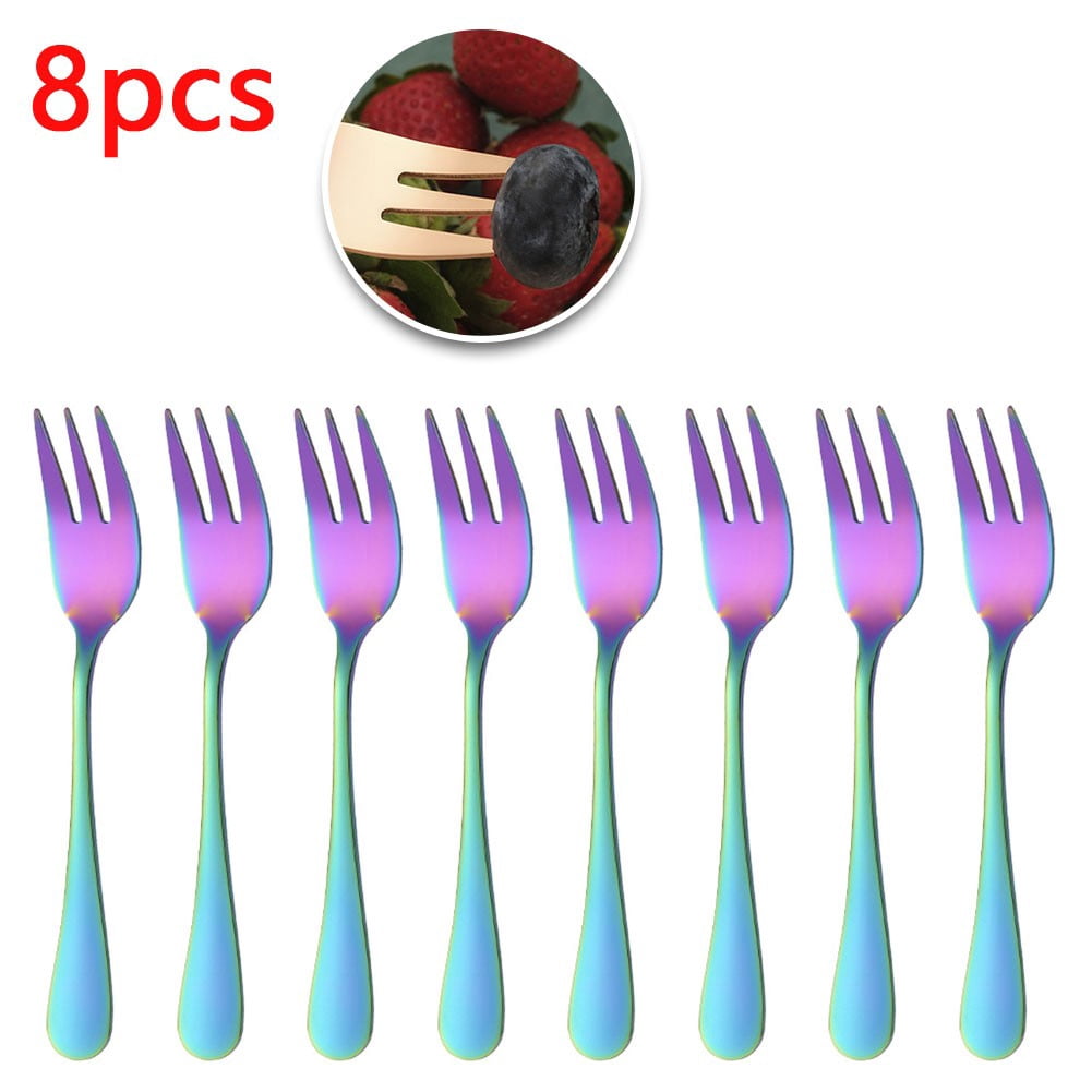Colourful Stainless Steel Dessert Forks for Fruits Ice Cream and Cakes ...