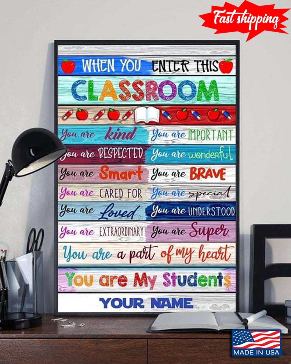 Colourful Stripes Customized Name Teacher & Student When You Enter This ...