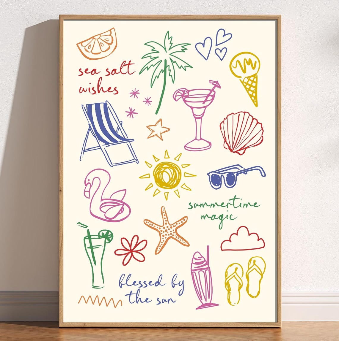 Colourful Summer Doodles Print Fun Retro Artsy Poster Trendy Dopamine ...