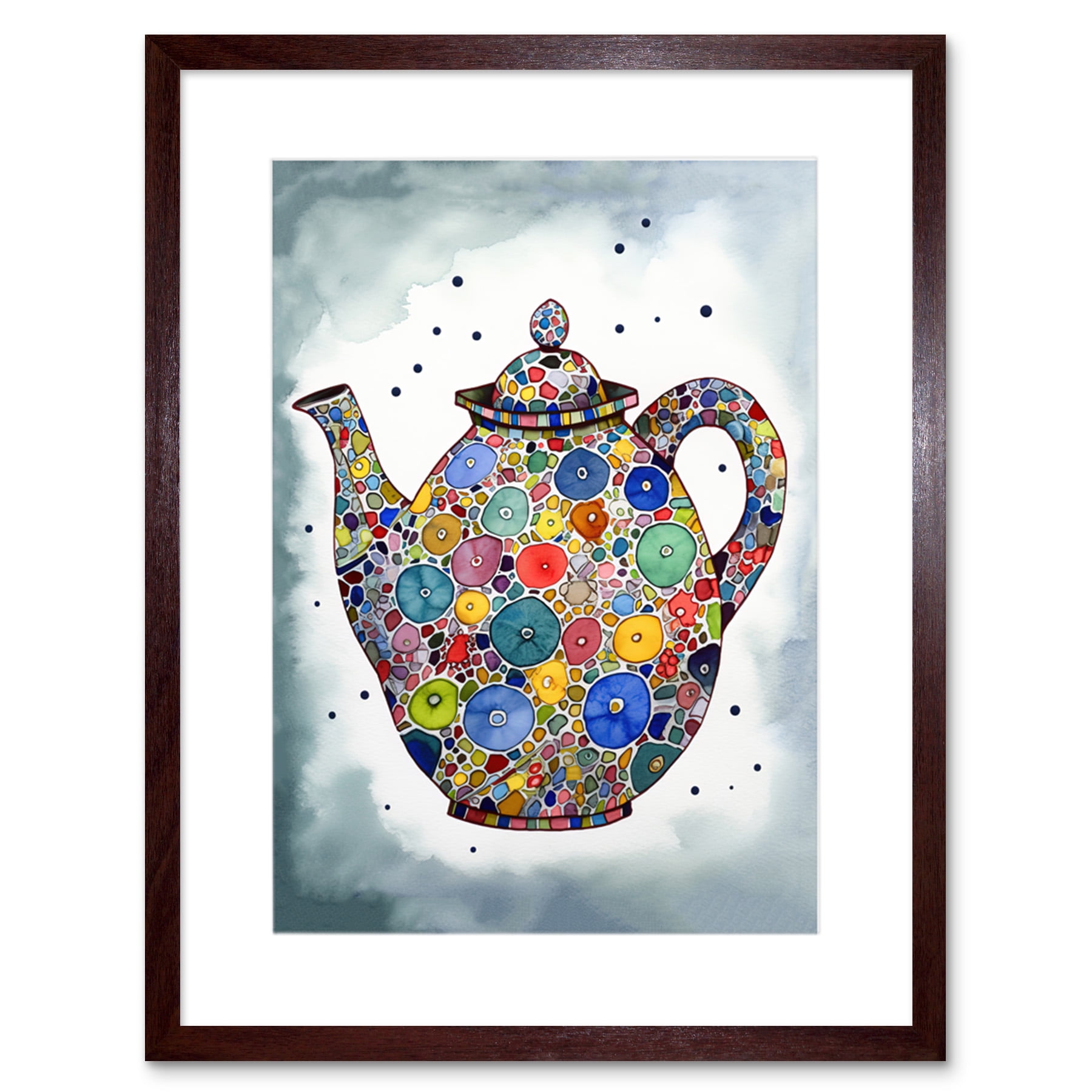 Colourful Teapot Folk Art Kitchen Artwork Framed Print Wall Art 9X7 ...