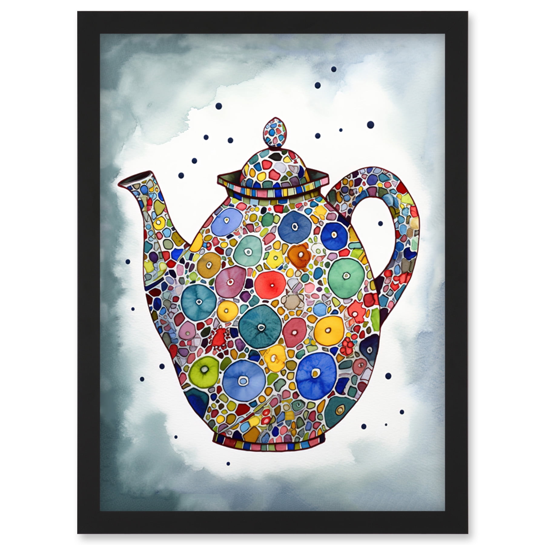 Colourful Teapot Folk Art Kitchen Artwork Framed Wall Art Print A4 ...