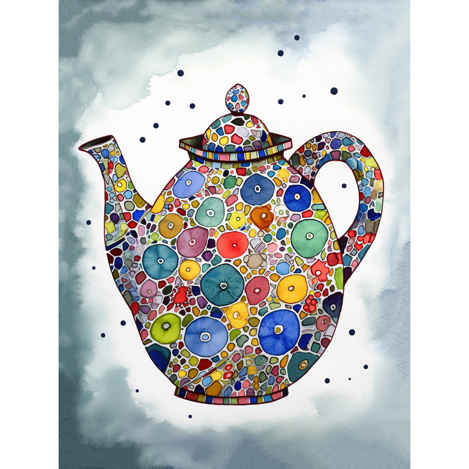 Colourful Teapot Folk Art Kitchen Extra Large XL Wall Art Poster Print ...