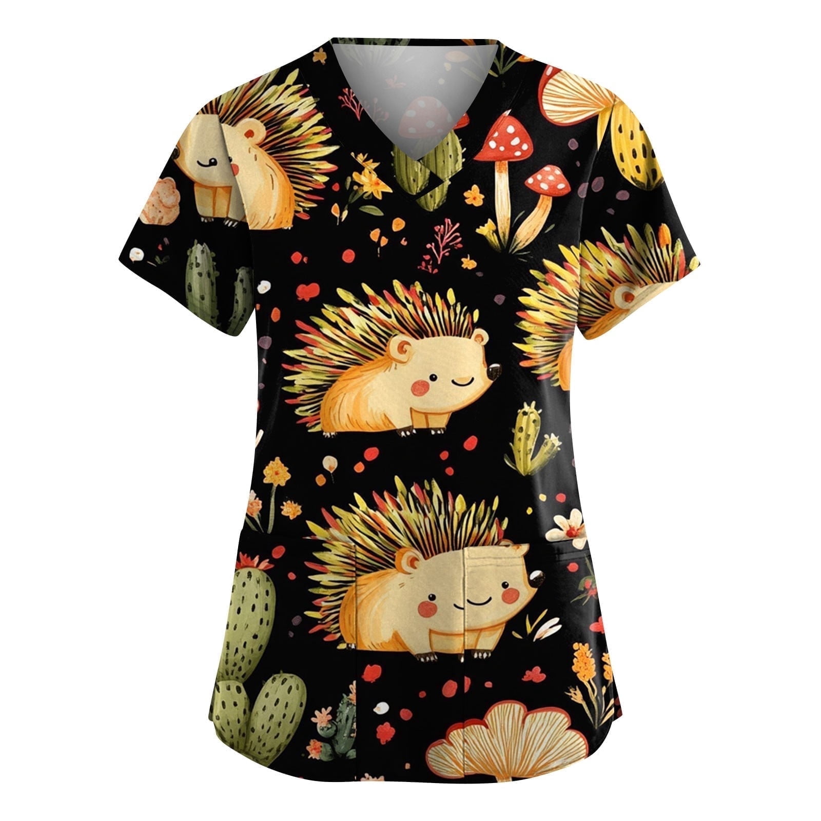 Colourful V-Neck Scrub Tops With Pockets, Animal Print For Women ...