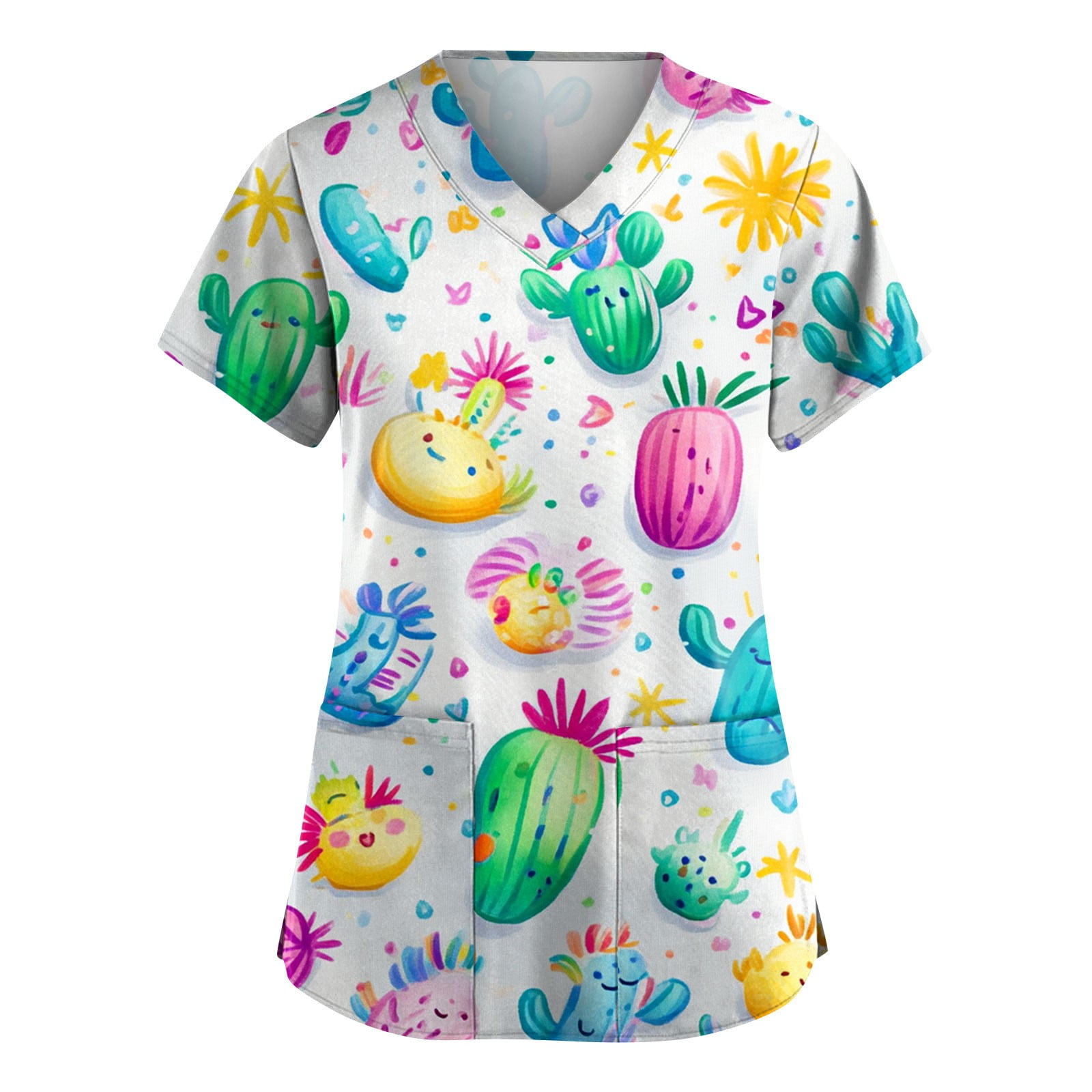Colourful V-Neck Scrub Tops With Pockets, Animal Print For Women ...