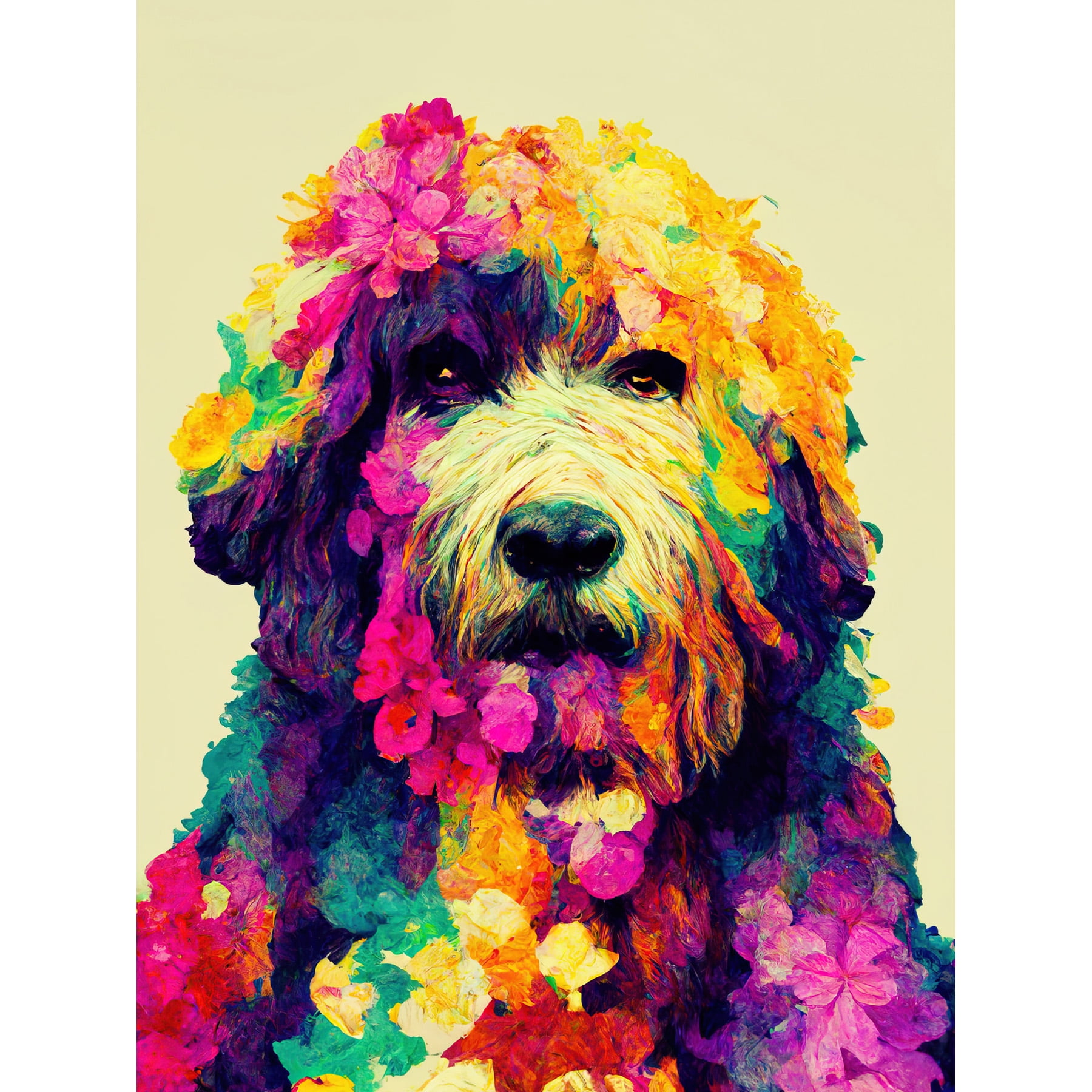 Colourful Vibrant Floral Labradoodle Dog Abstract Portrait Extra Large ...
