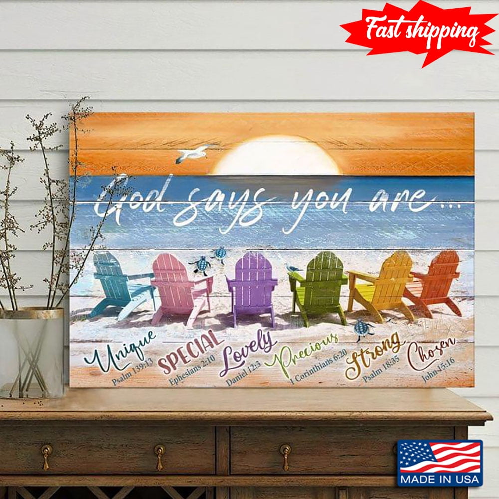 Colourful Wooden Chairs And Sea Turtles On Sandy Beach God Says You Are ...