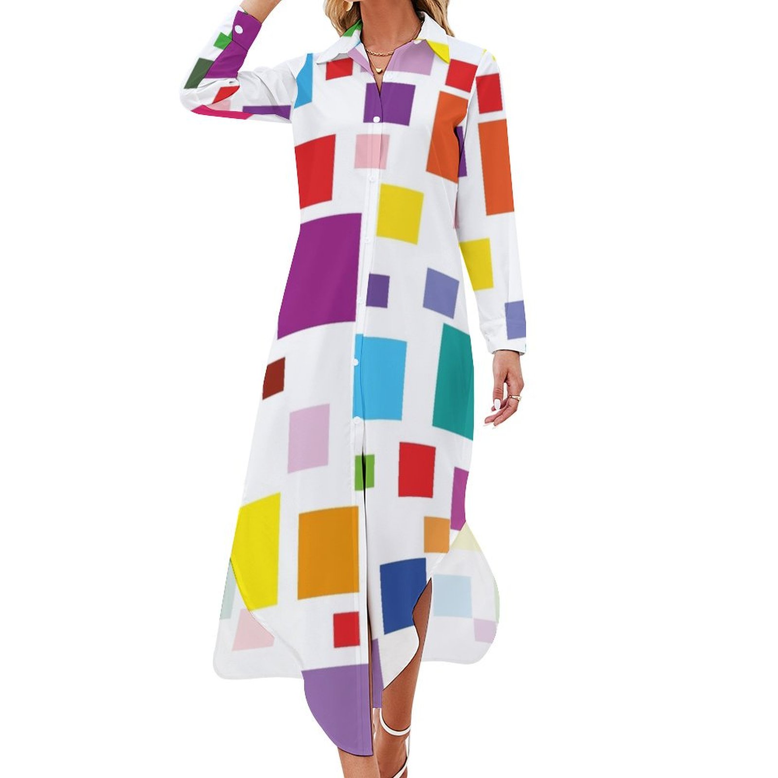 Colourful squares multi sized and multi coloured Long Sleeved Shirt ...