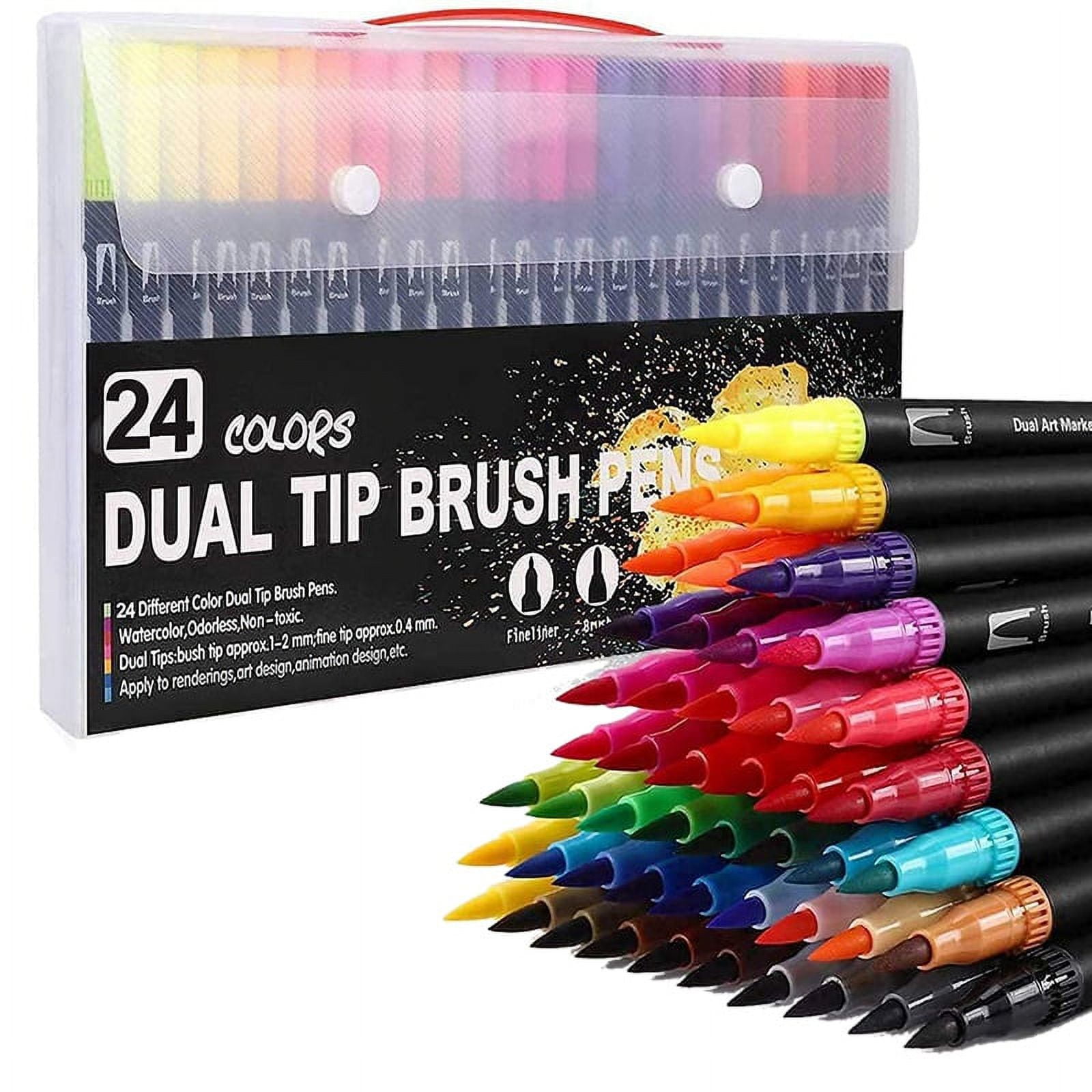 Colouring Pens 24 Colours Dual Brush Felt Tip Art Markers Drawing ...