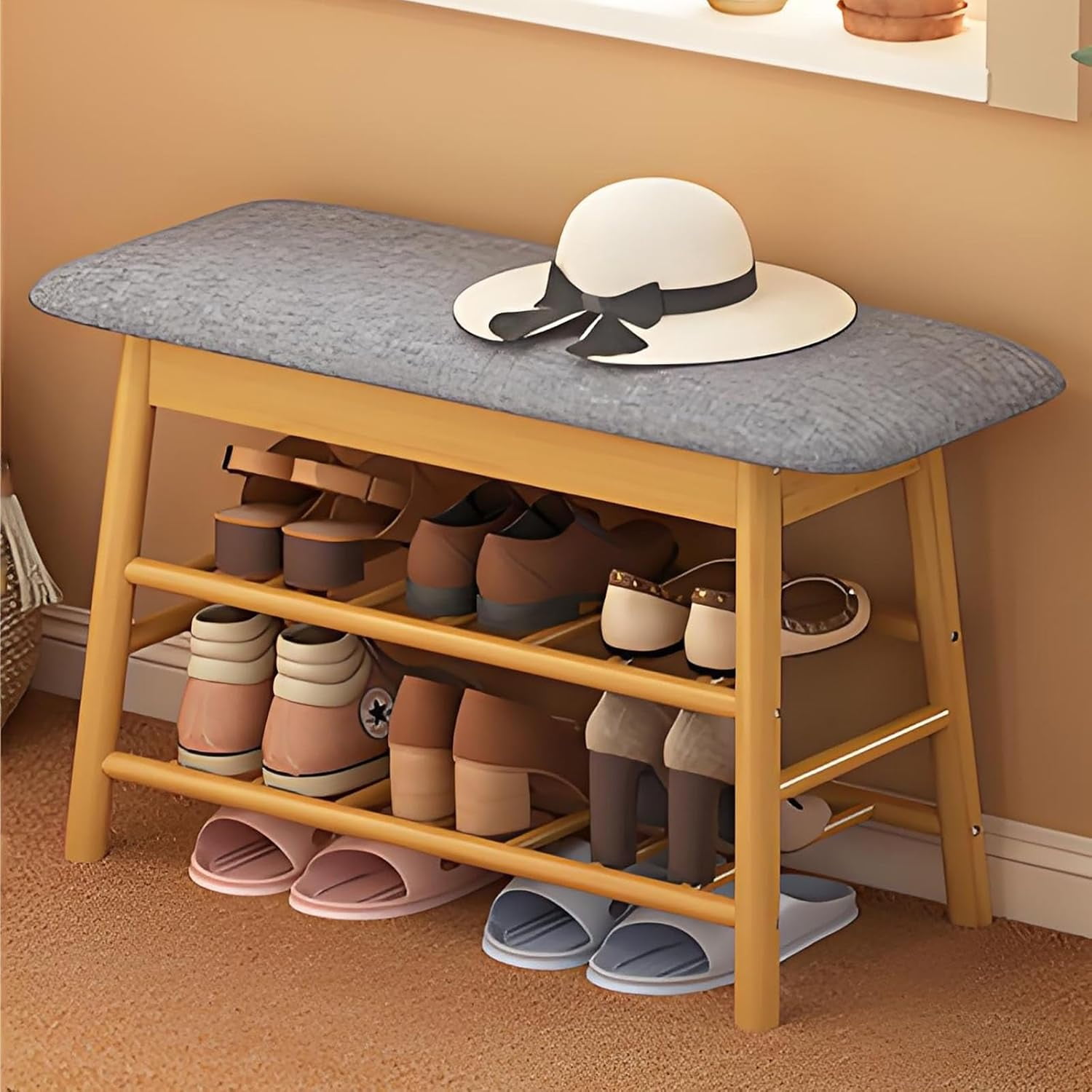 Colourtree 28" Shoe Rack Bench, Bamboo Entryway Bench, Organizer with 2 ...