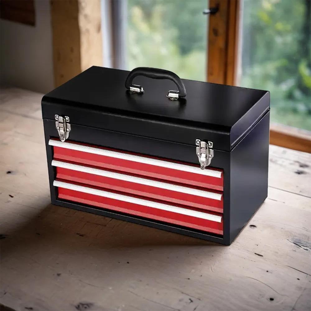 Colourtree 3 Drawer Metal Tool Box Portable Steel Tool Chest with Metal ...