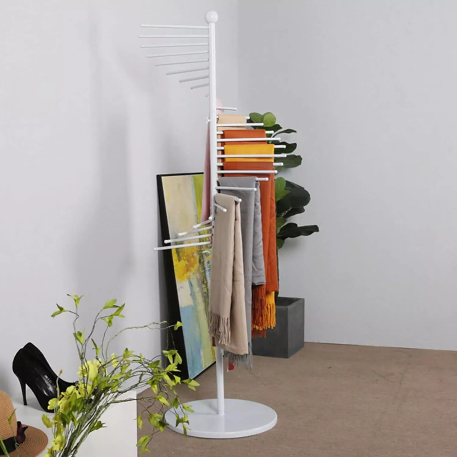 Colourtree 67" White Scarf Rack Free Standing, Spiral Scarf Holder ...
