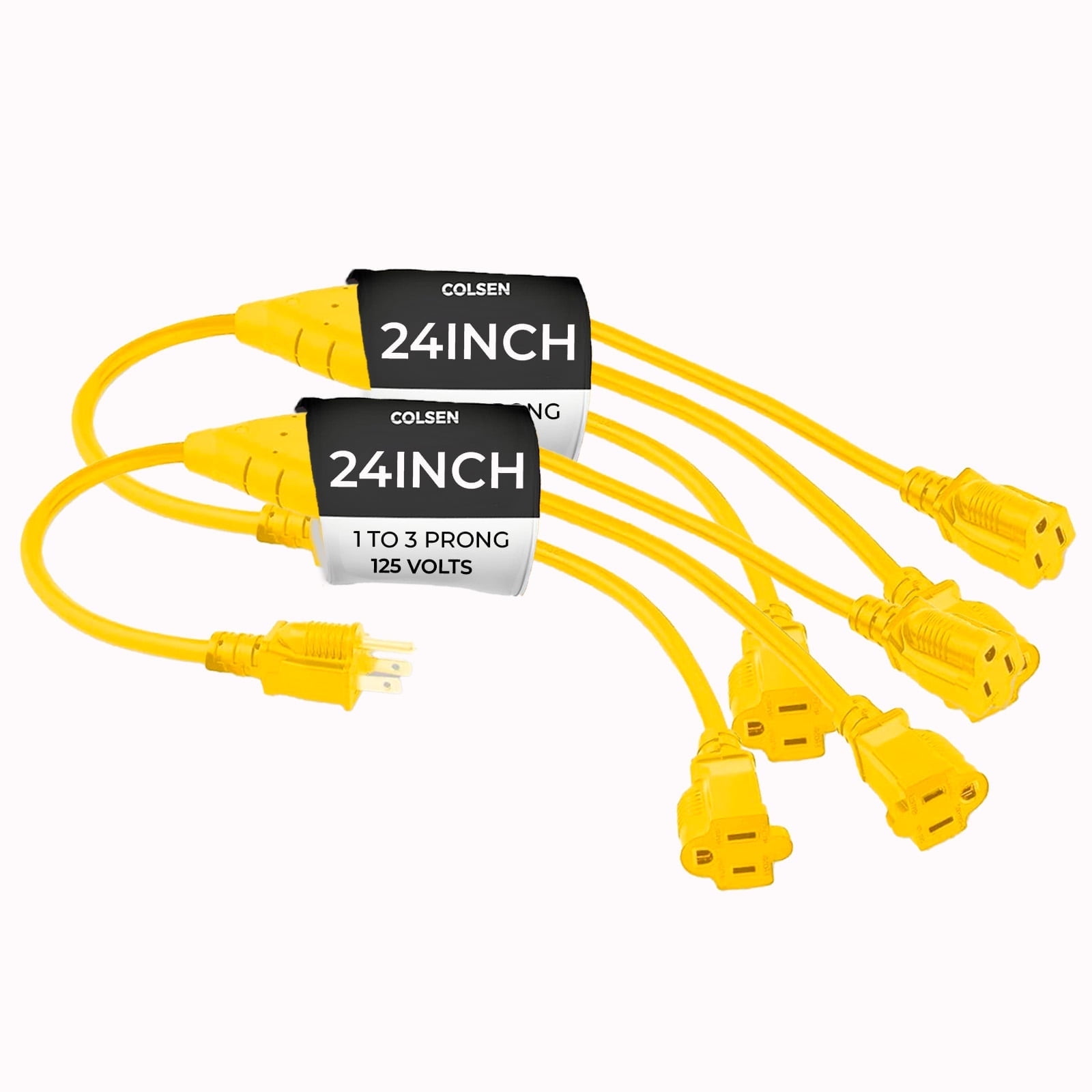 Colsen Light Extension Cord Splitter 1 to 3, 24 inch, 14AWG Heavy Duty ...