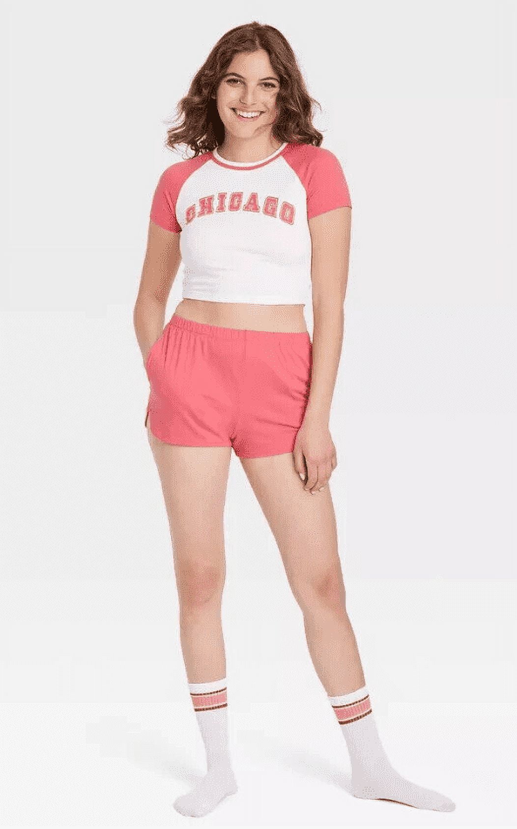 Colsie Women's Three Pc Set Crop Top & Shorts Pajama Set w/ Socks Red ...