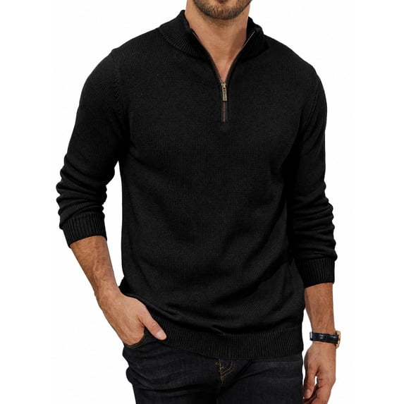 Colsmile Men's Quarter Zip Sweater Striped Ribbed Knit Pullover Casual ...