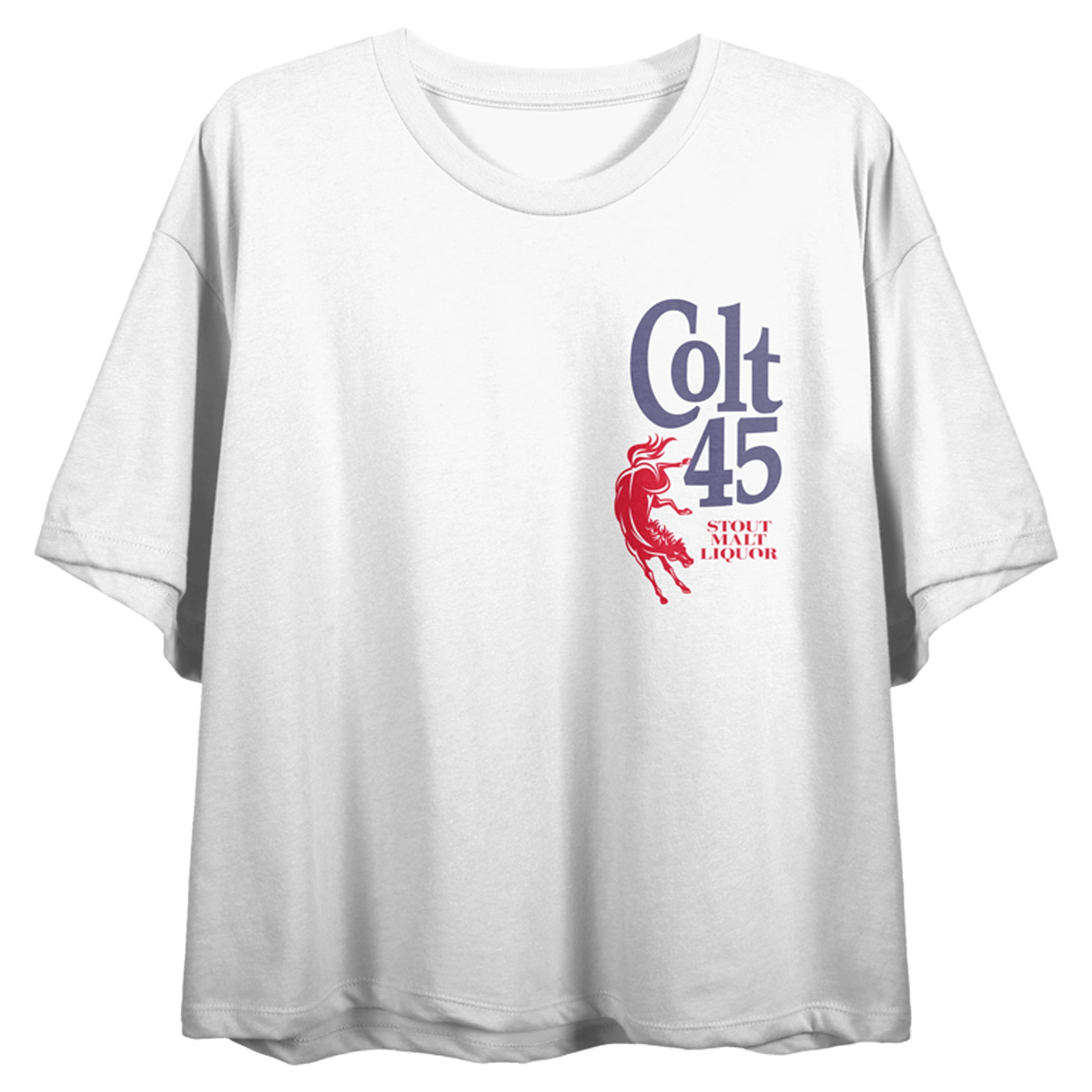 Colt 45 Horse & Can Crew Neck Short Sleeve Women's White Crop Top-XS ...