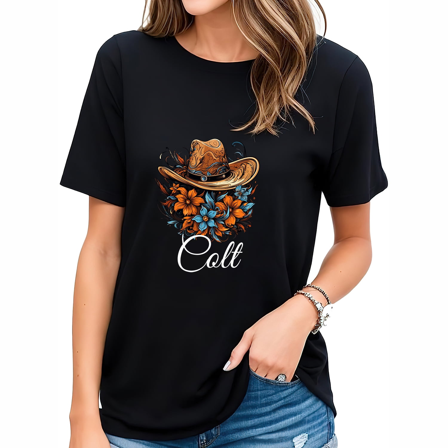 Colt Cowboy Hat Western Cowboy Gift Women's Casual Short Sleeve T-Shirt ...