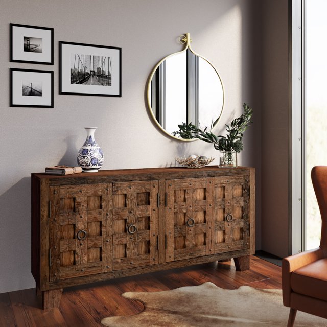 Colton 71" Reclaimed Solid Wood Four Door Accent Storage Cabinet Sideboard - Walmart.com