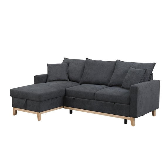 Colton Reversible Sleeper Sectional Sofa with Storage Chaise in Dark ...