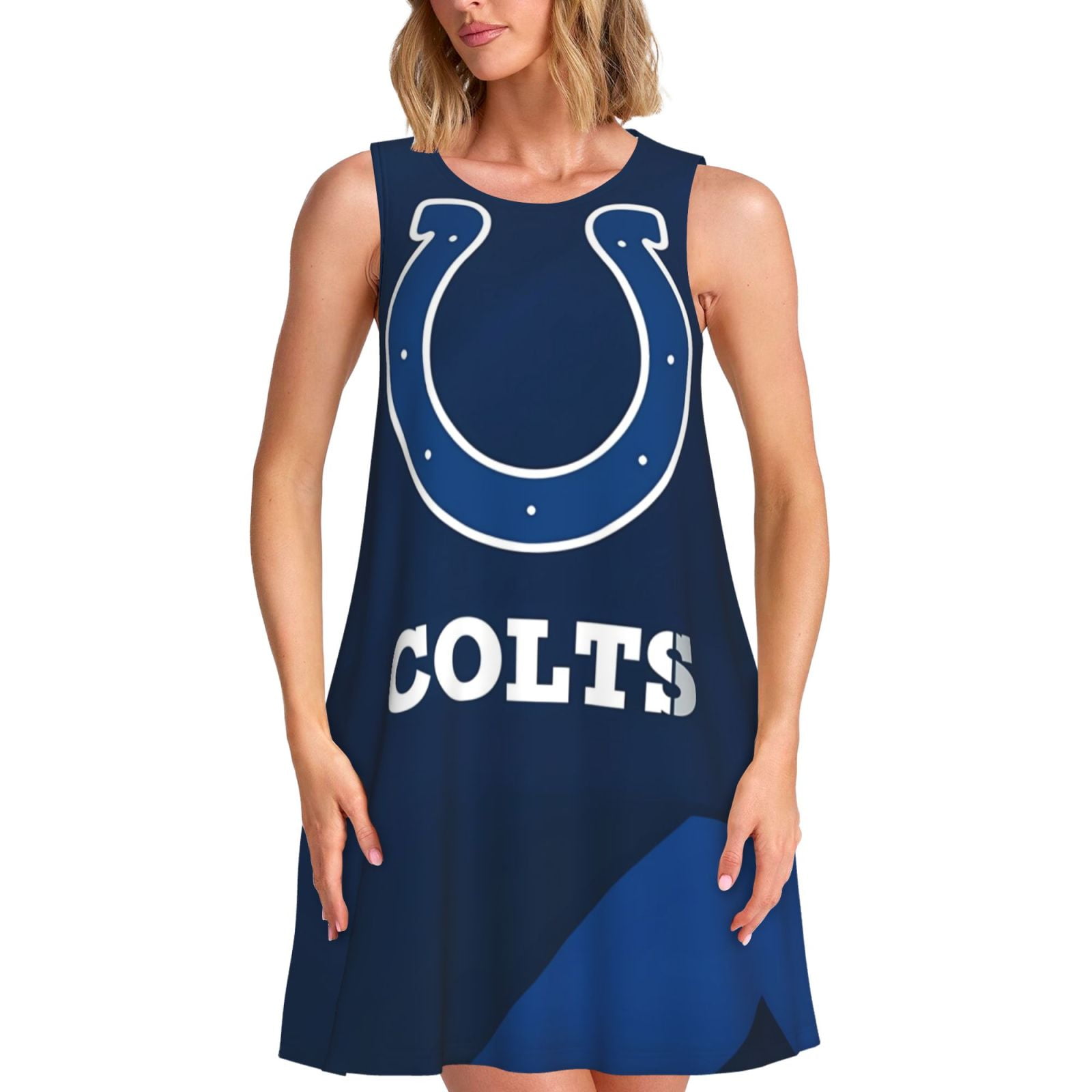 Colts Women's Sleeveless Dress Ball Team Print Round neck Dress with ...