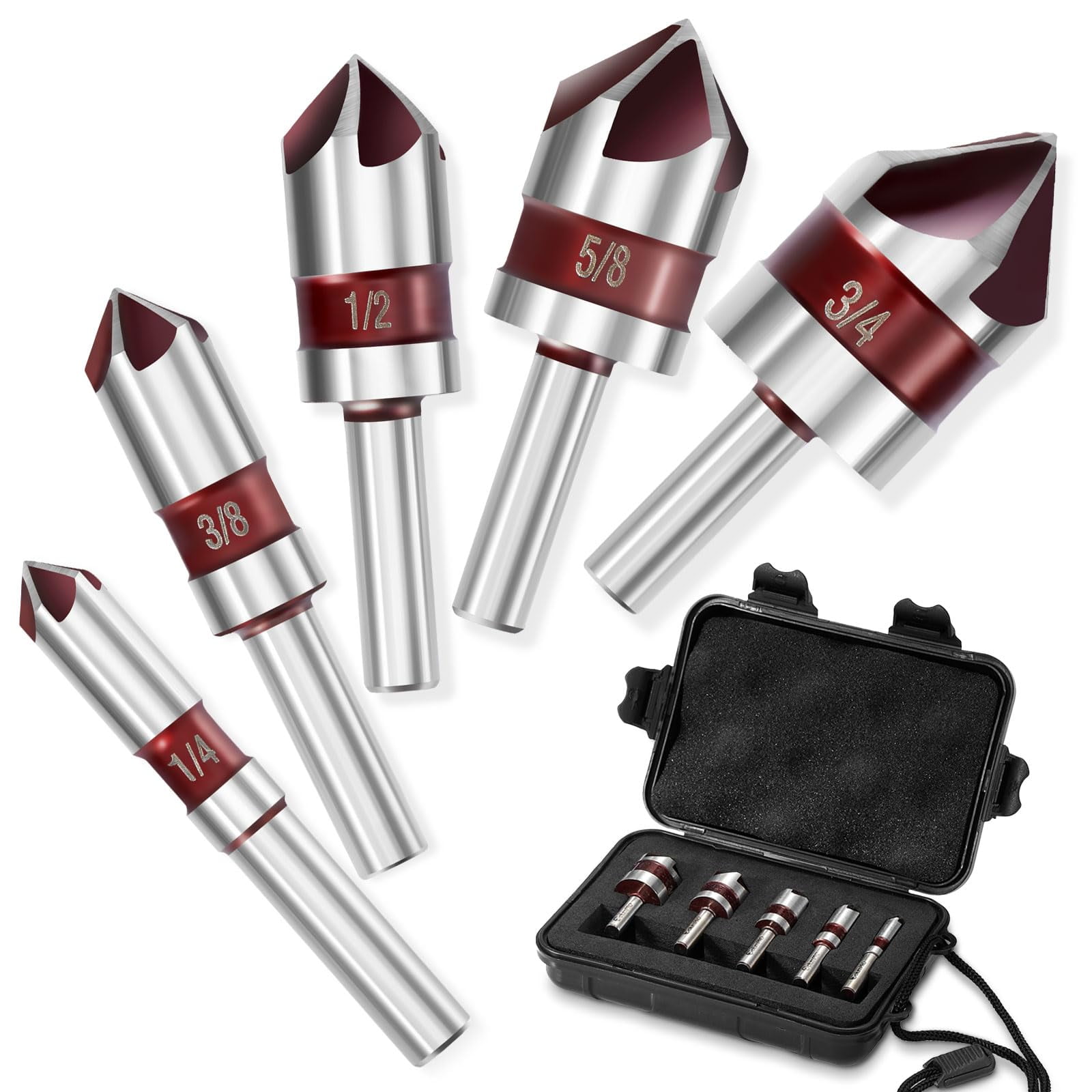 ColumPRO 5PCS Cobalt 5-Flute Countersink Drill Bit Set - Heavy-Duty M35 ...