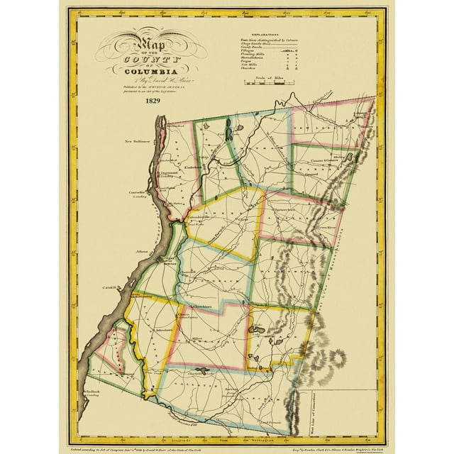 Historic County Map - Columbia County New York - Burr 1829 - 23 x 31 ...