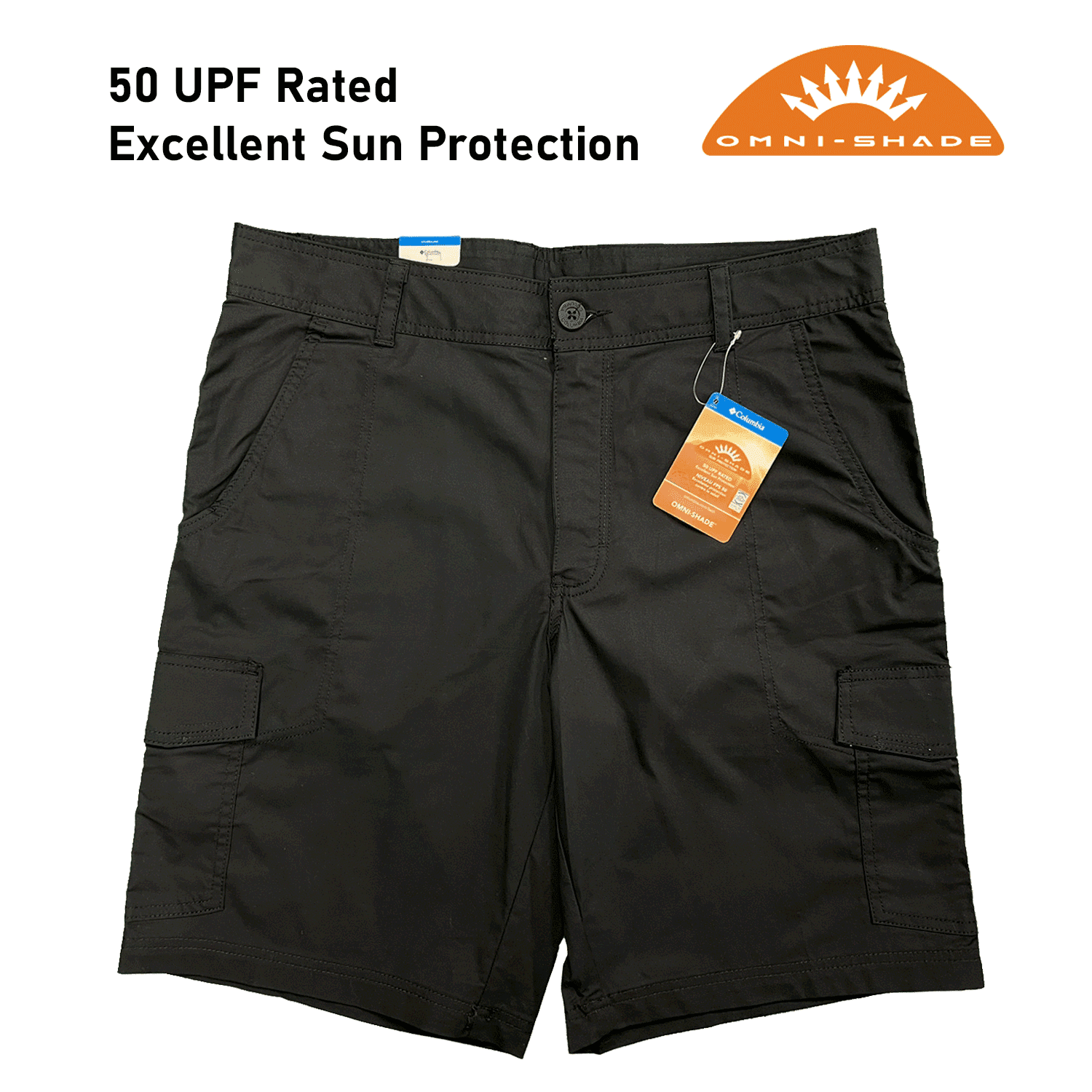 Columbia Men's Black Short Inseam 10" Omni-Shade Boulder Ridge Cargo ...